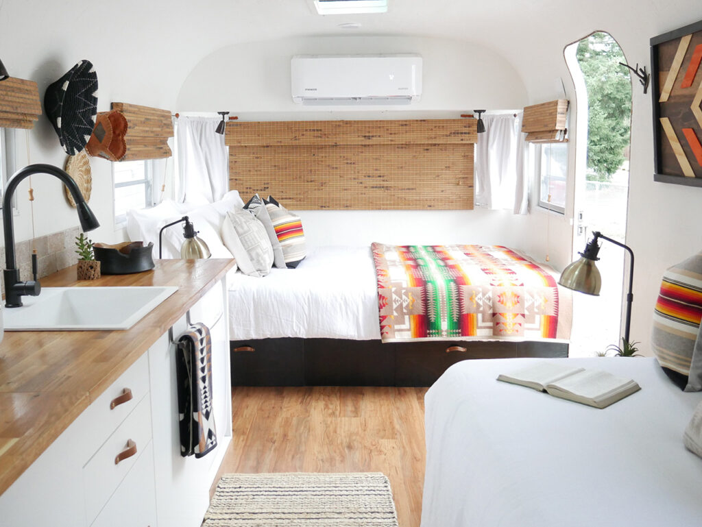 This vintage trailer remodel was inspired by a Pendleton blanket
