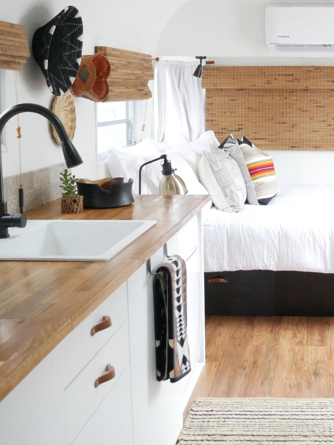 This vintage trailer remodel was inspired by a Pendleton blanket