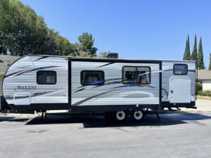 Modern Travel Trailer renovated by @rvingdogsandwine