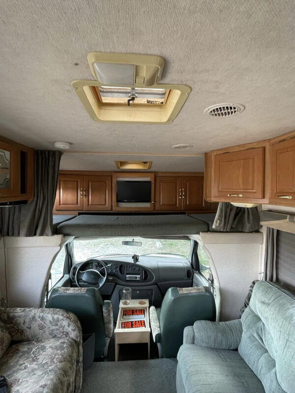This moody RV interior includes a preserved moss wall