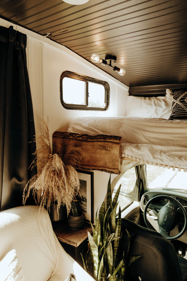 This moody RV interior includes a preserved moss wall