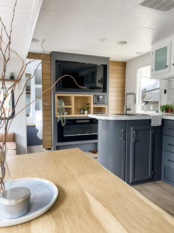 Modern Travel Trailer renovated by @rvingdogsandwine