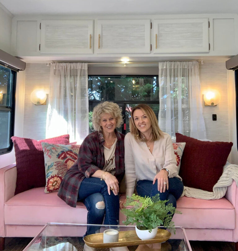 A pink velvet couch was the inspiration for this RV renovation