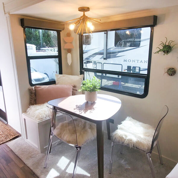 A pink velvet couch was the inspiration for this RV renovation