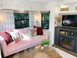 A pink velvet couch was the inspiration for this RV renovation