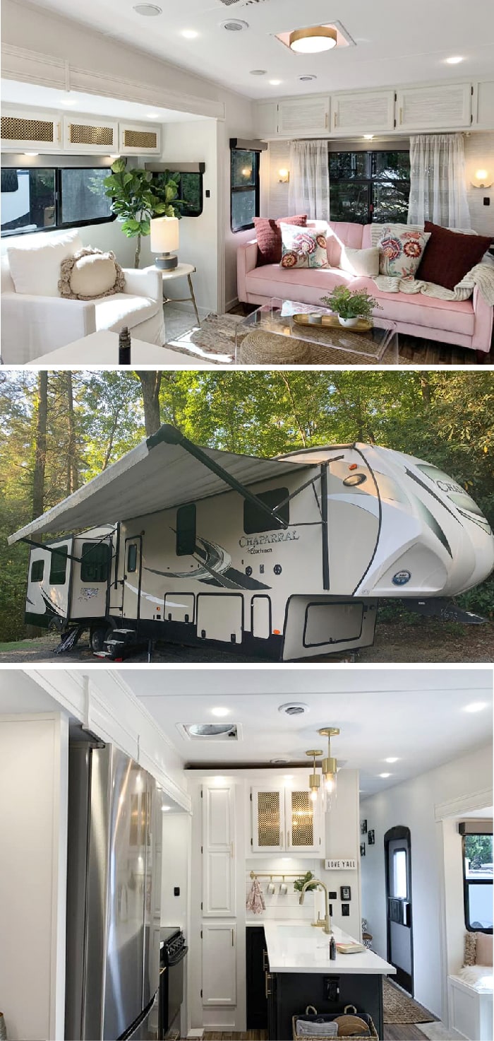 A pink velvet couch was the inspiration for this RV renovation