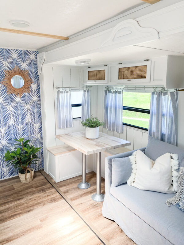 This vintage trailer remodel was inspired by a Pendleton blanket